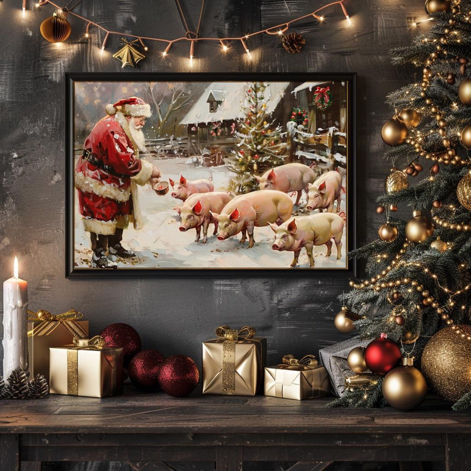 Santa Farm Print Santa Pigs Pig Christmas Art Cute Pig Printable ...