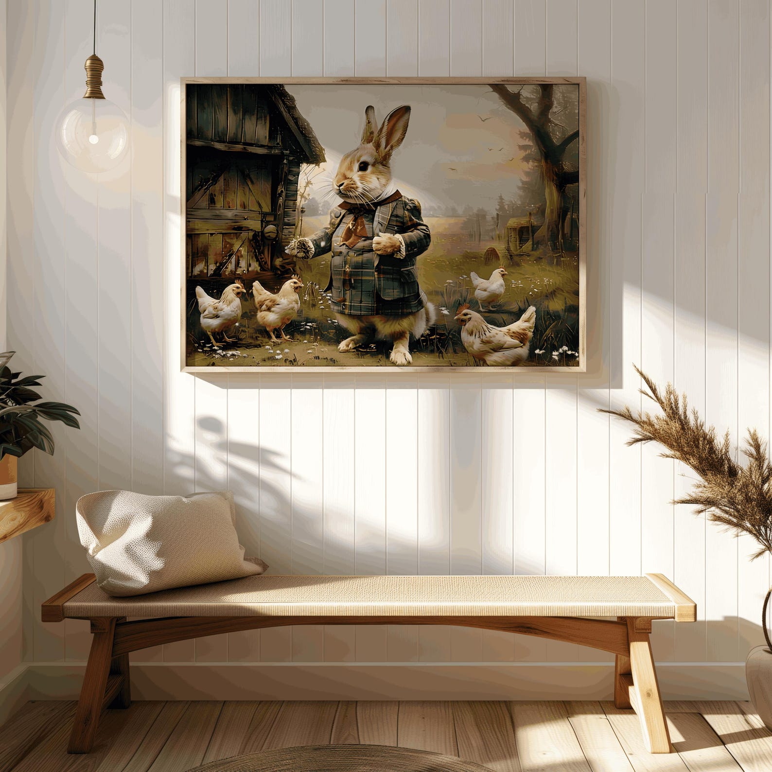 Cute Easter Bunny Chickens Art Easter Print Easter Wall Art Spring ...