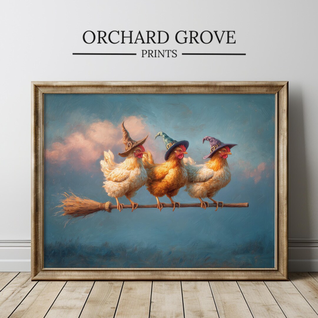 Halloween Chicken Witch Print, Farmhouse Wall Art, Rustic Farm Animal ...