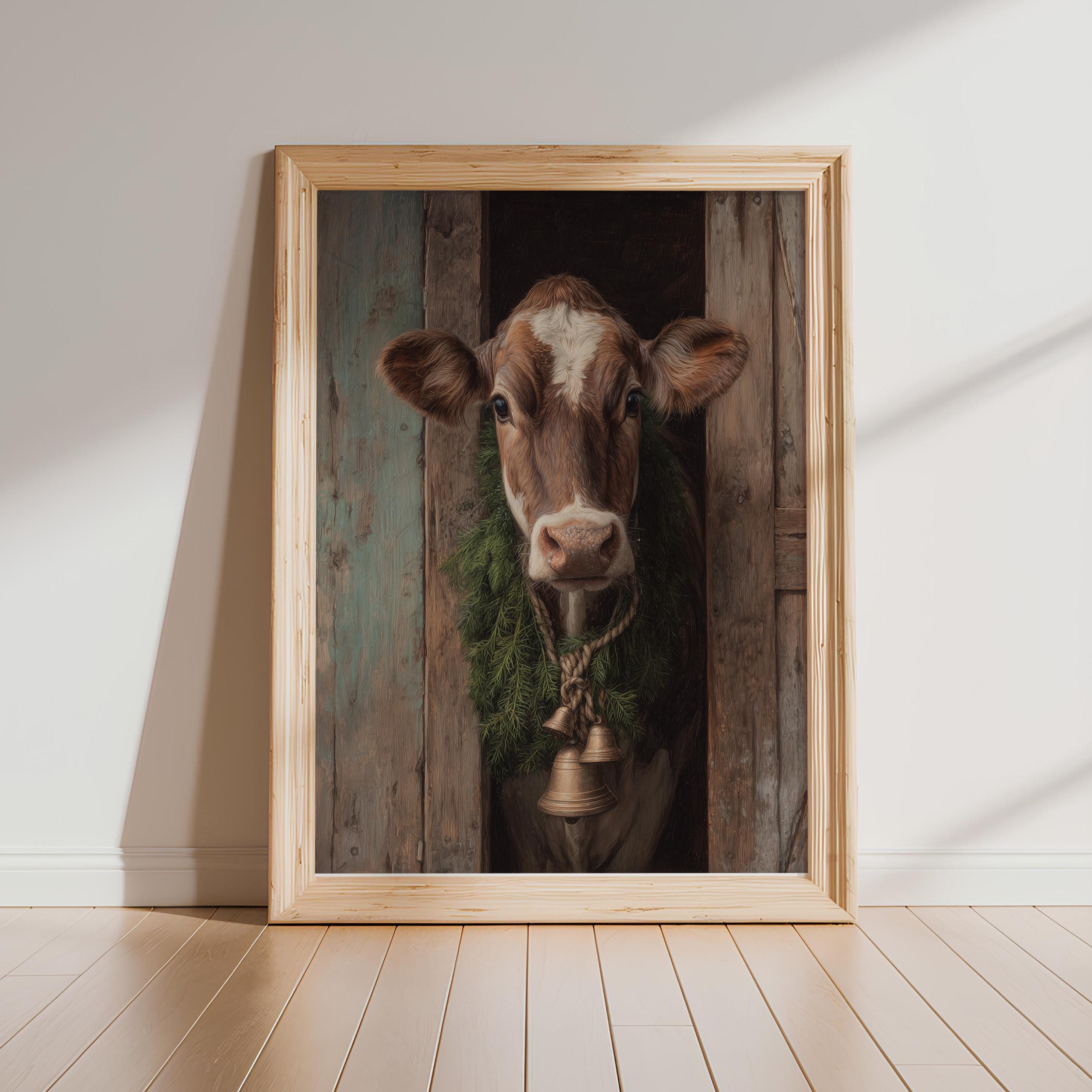 Festive Christmas Cow Print, Rustic Farmhouse Wall Art, Cozy Christmas ...