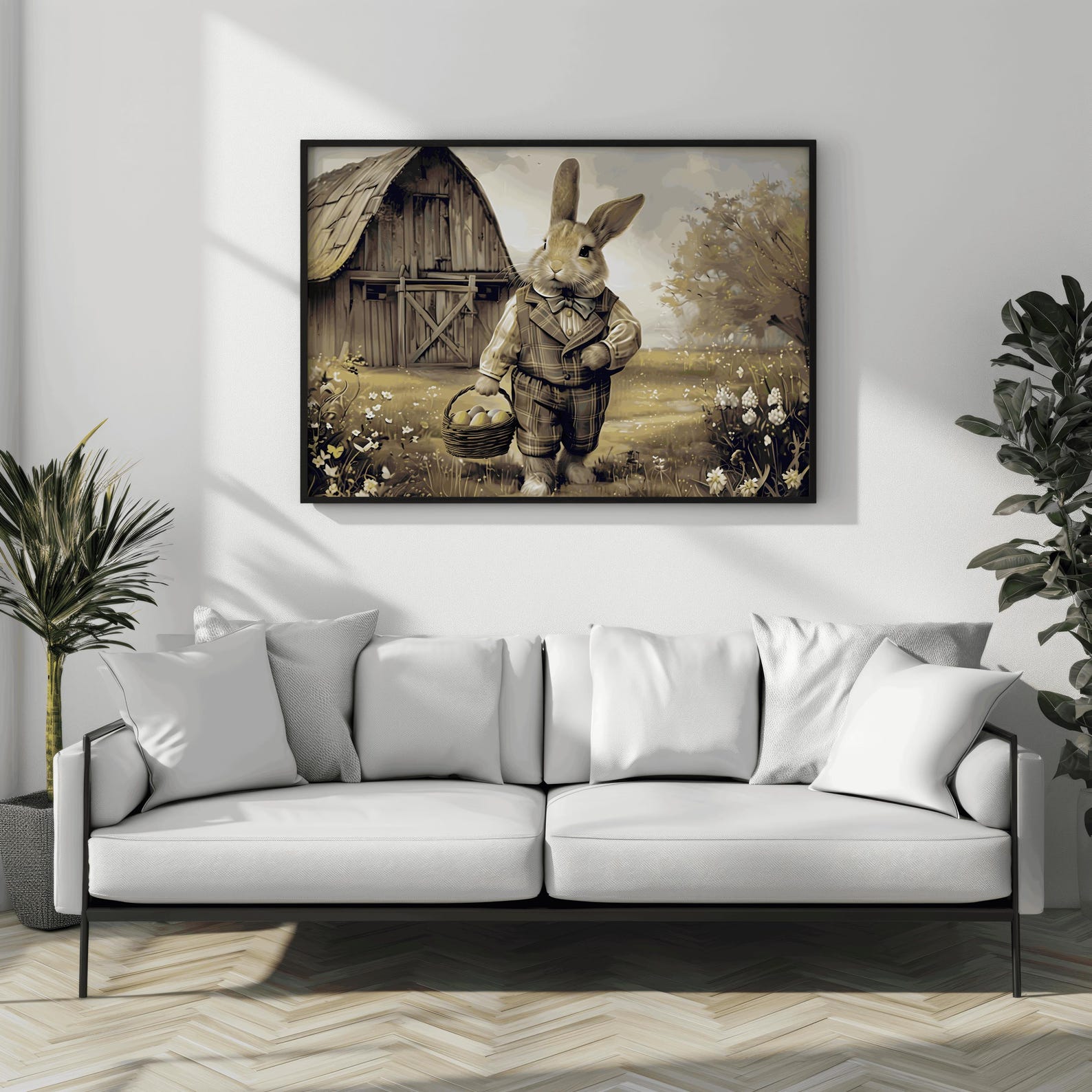 Cute Easter Bunny Farm Art Easter Print Easter Wall Art Spring Print ...