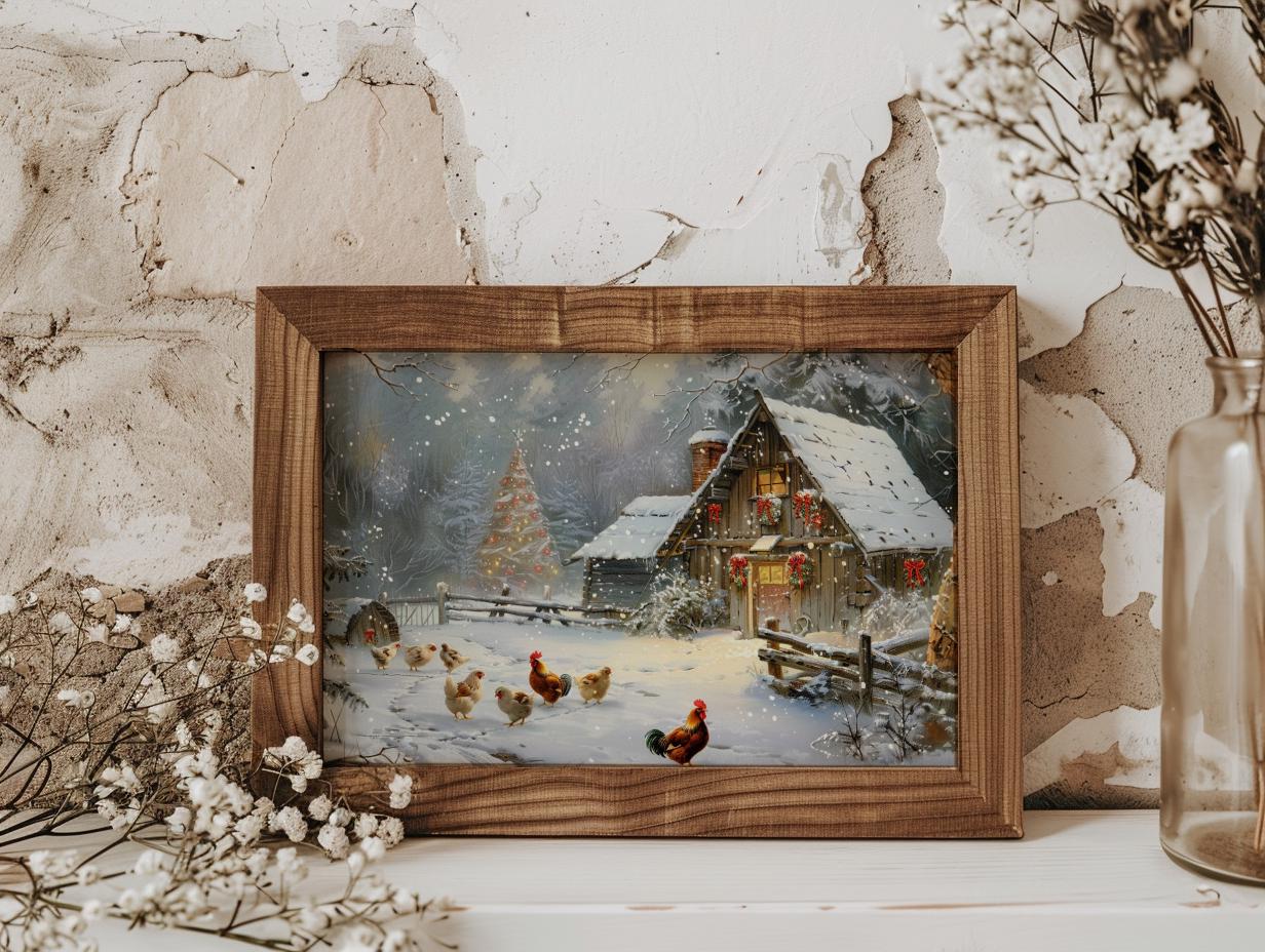 Christmas Farm Art Santa Farm Print Santa Chickens Cute Chicken ...
