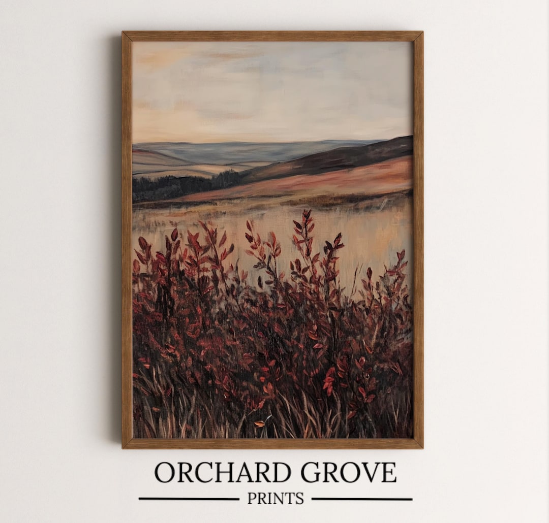 Dark Moody Maroon Landscape Print Moody Wildflower Painting Moody Red ...