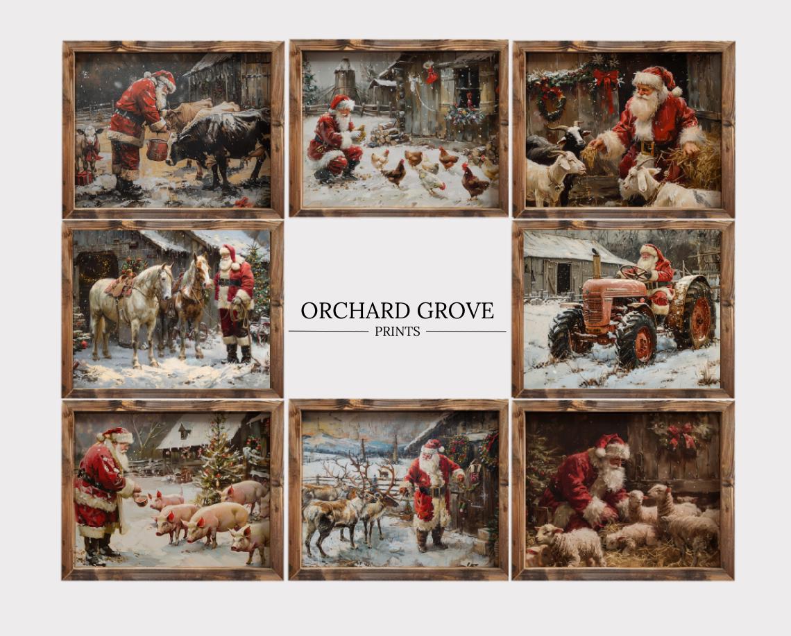 Santa Farm Wall Art Set of 8 Santa Farm Print Christmas Farm Art ...