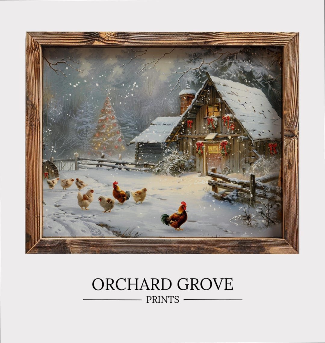 Christmas Farm Art Santa Farm Print Santa Chickens Cute Chicken ...