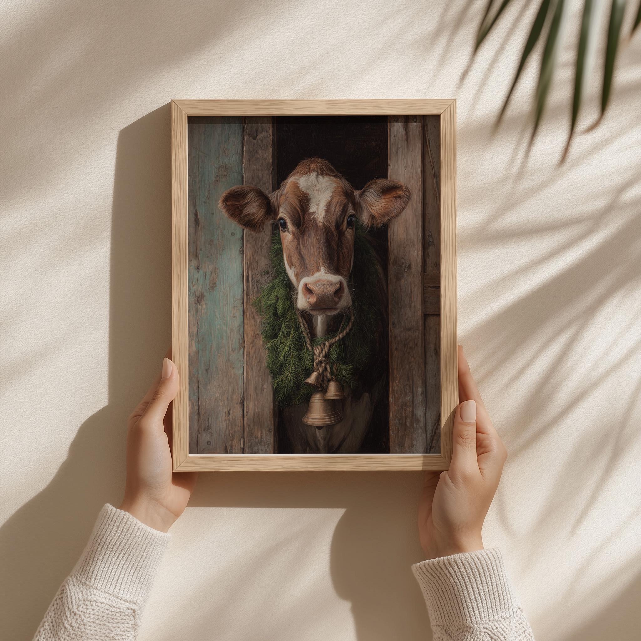 Festive Christmas Cow Print, Rustic Farmhouse Wall Art, Cozy Christmas ...