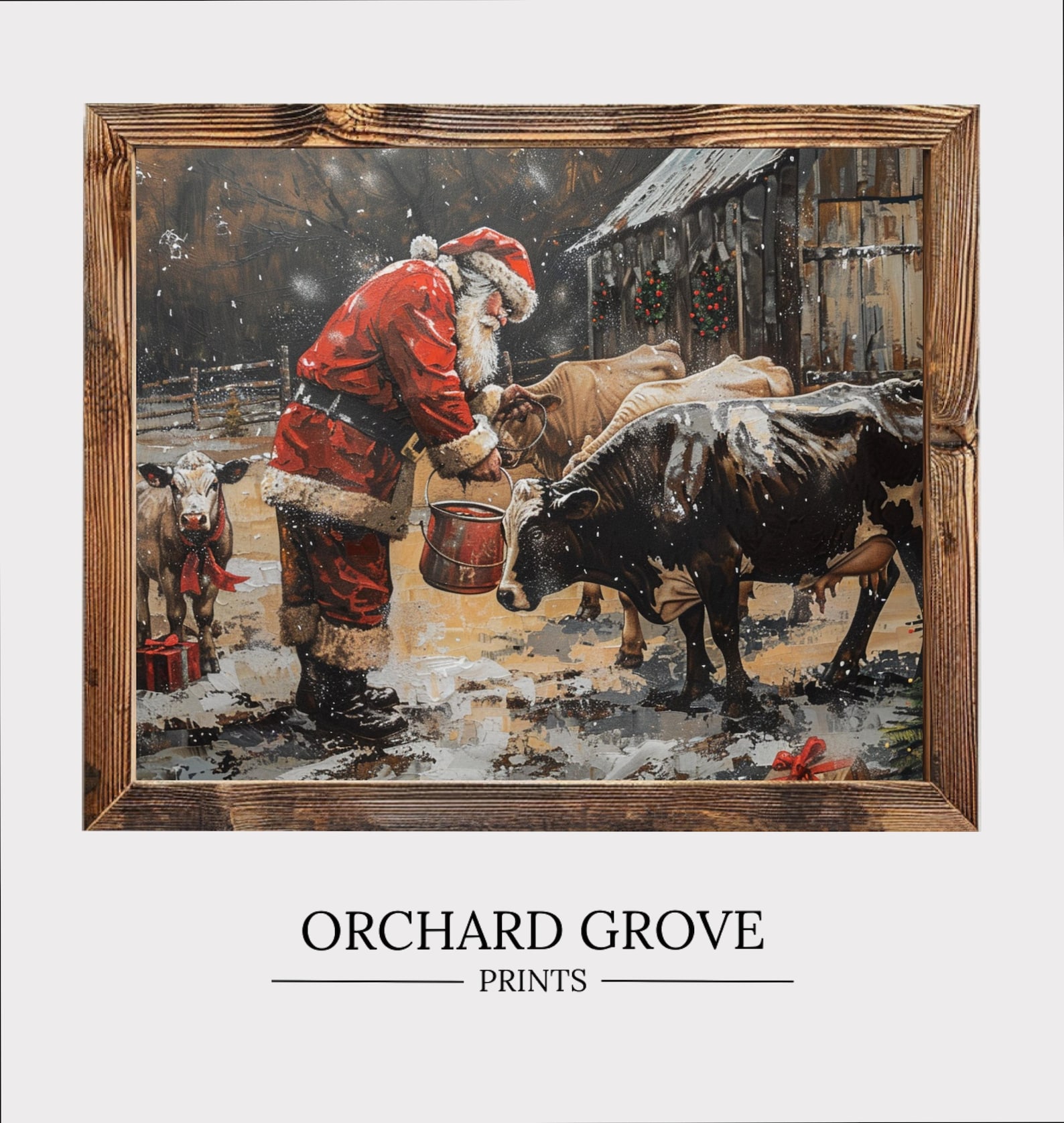 Santa Farm Print Santa Cows Cow Christmas Art Cute Cow Printable ...