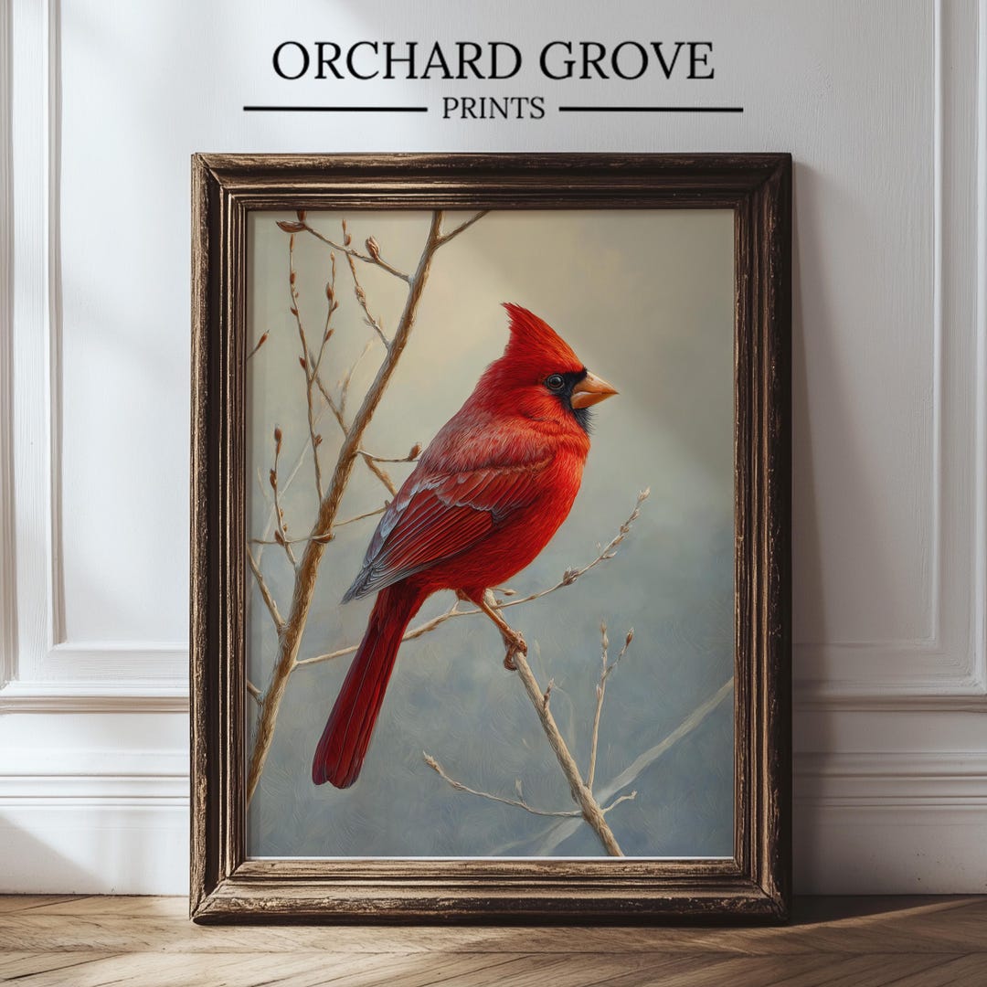 Red Cardinal Art Bird Print, Winter Nature Wall Art, Rustic Christmas ...