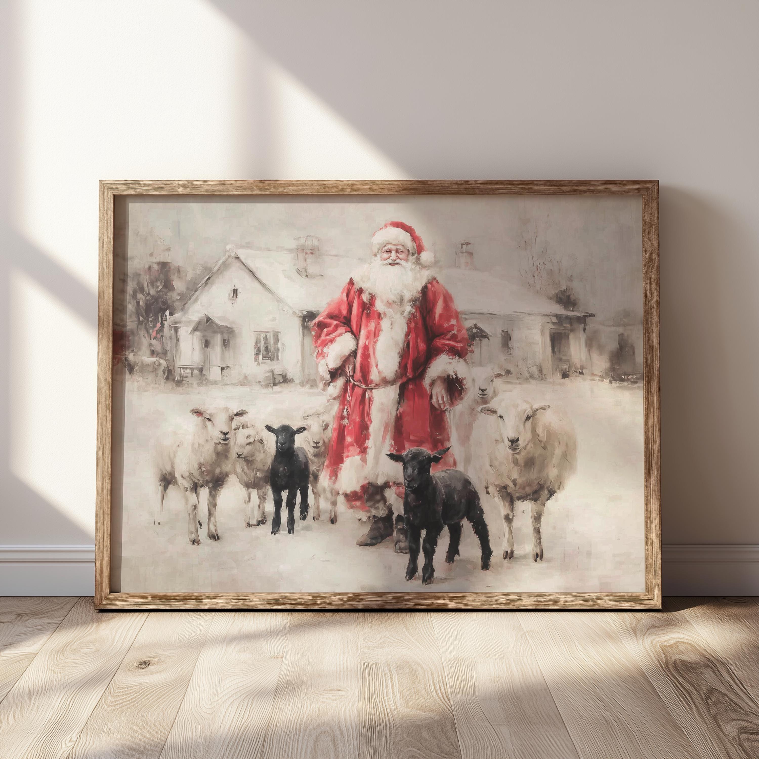 Rustic Santa Claus in Snowy Farm Scene - Vintage Christmas Decor ...