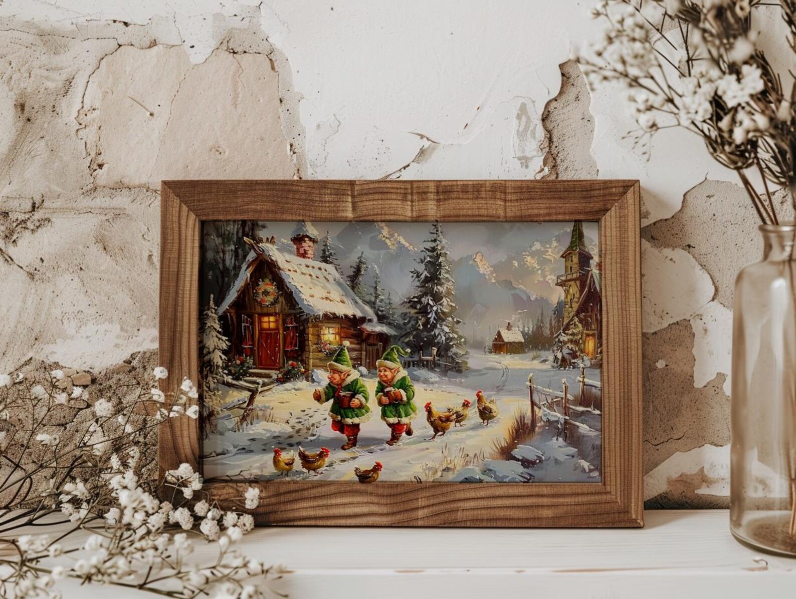 Santa Farm Print Elf Chickens Chicken Christmas Art Cute Chickens ...