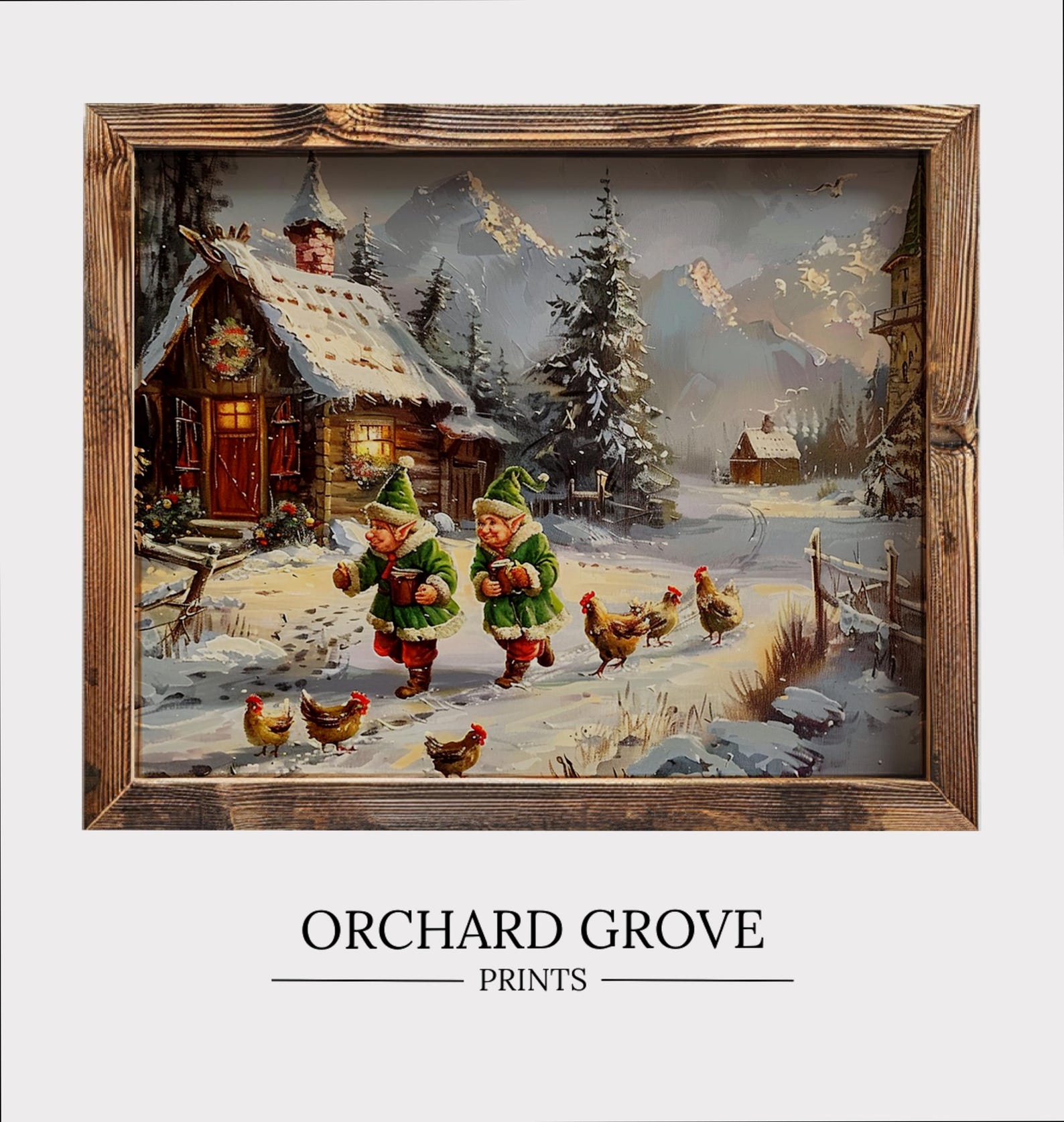Santa Farm Print Elf Chickens Chicken Christmas Art Cute Chickens ...