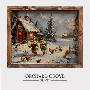 Santa Farm Print Elf Chickens Chicken Christmas Art Cute Chickens ...