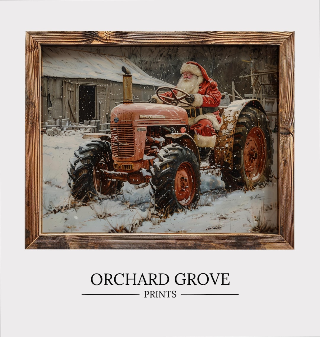 Santa Farm Print Santa Tractor Farm Christmas Art Tractor Printable ...