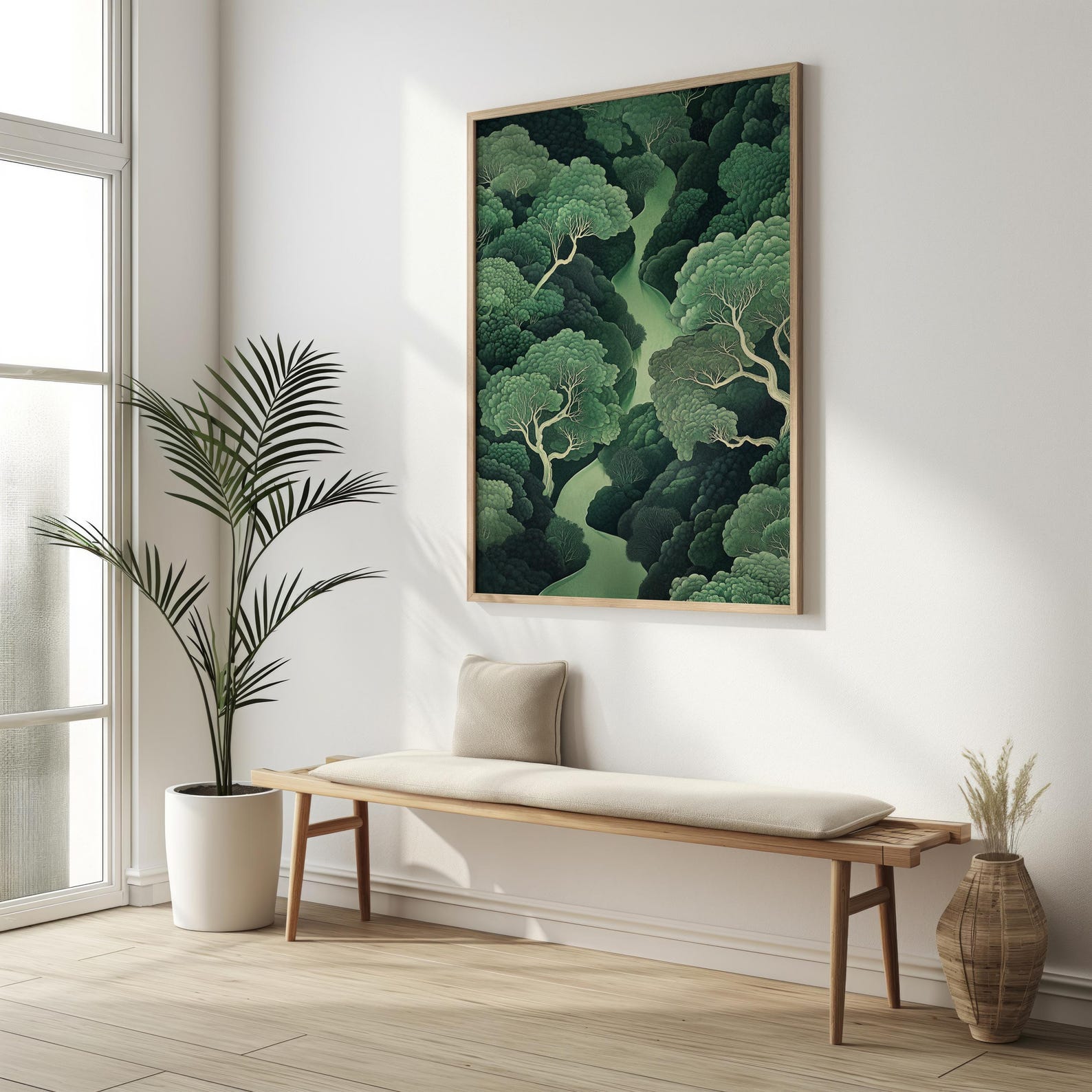Japandi Sage Green Forest Art Print, Wabi Sabi Landscape (digital ...