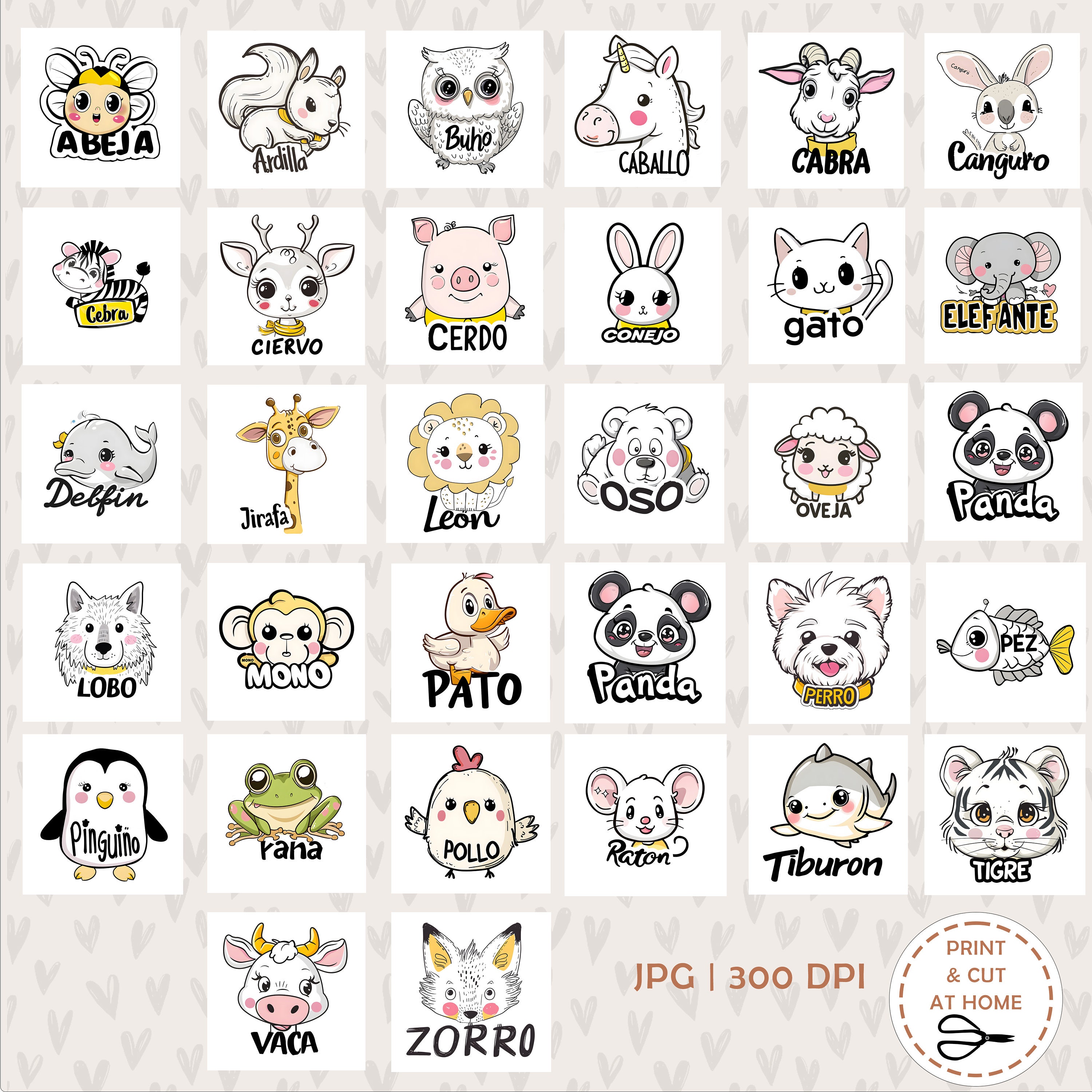30 Cute Printable Animals in Spanish, Zoo Animals in Spanish, 30 ...