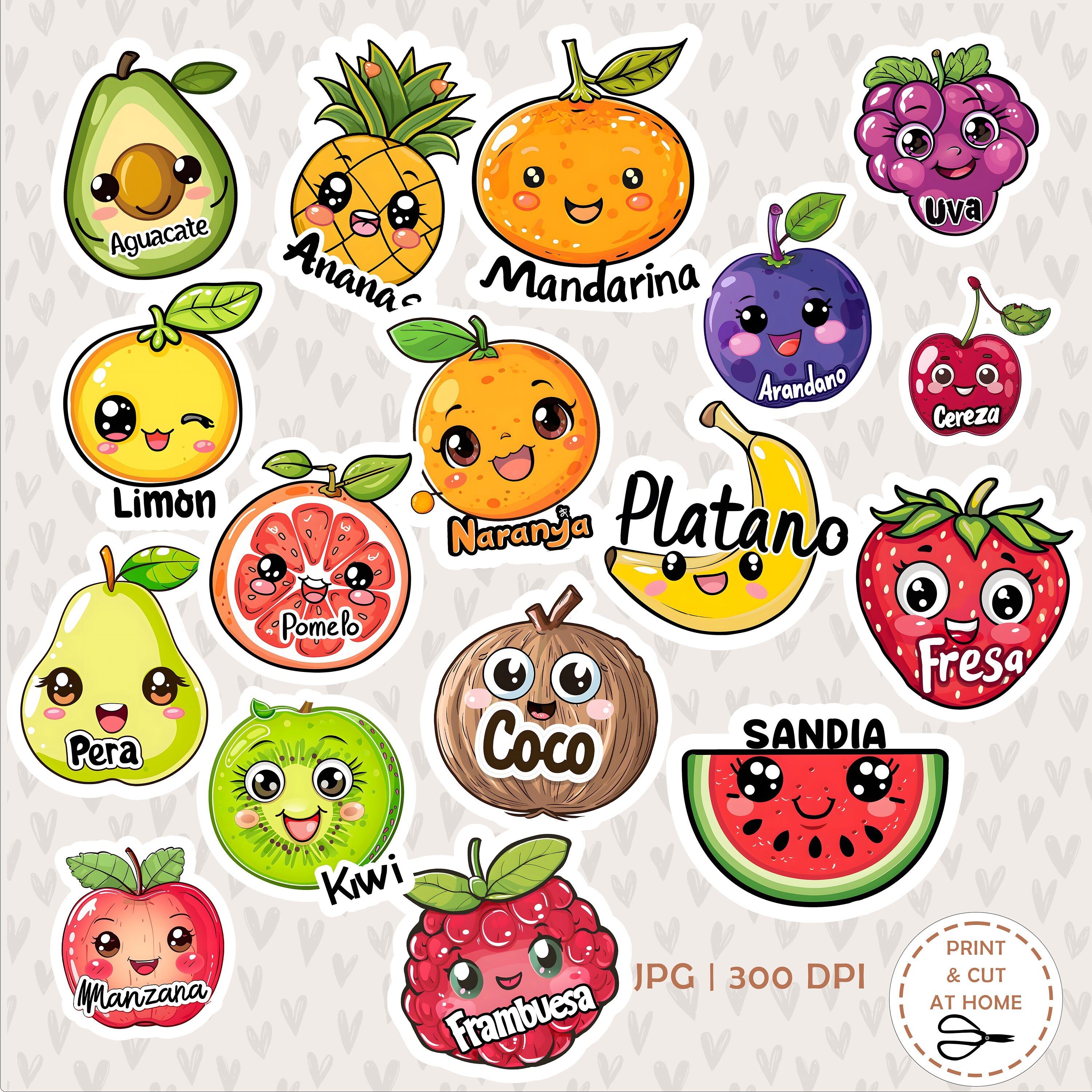 Printable Kawaii Fruit in Spanish, Basic Fruits in Spanish - Etsy