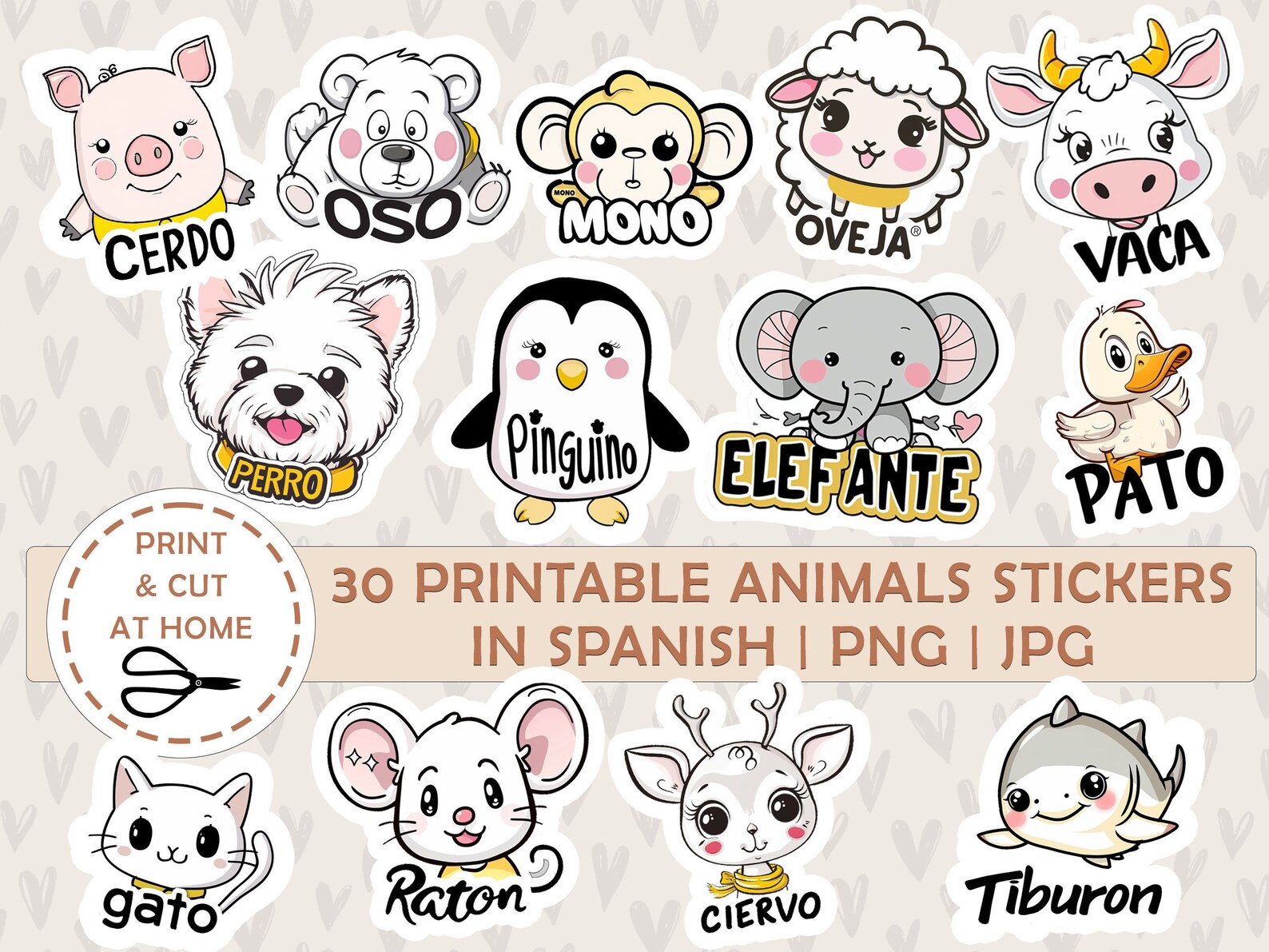 30 Cute Printable Animals in Spanish, Zoo Animals in Spanish, 30 ...