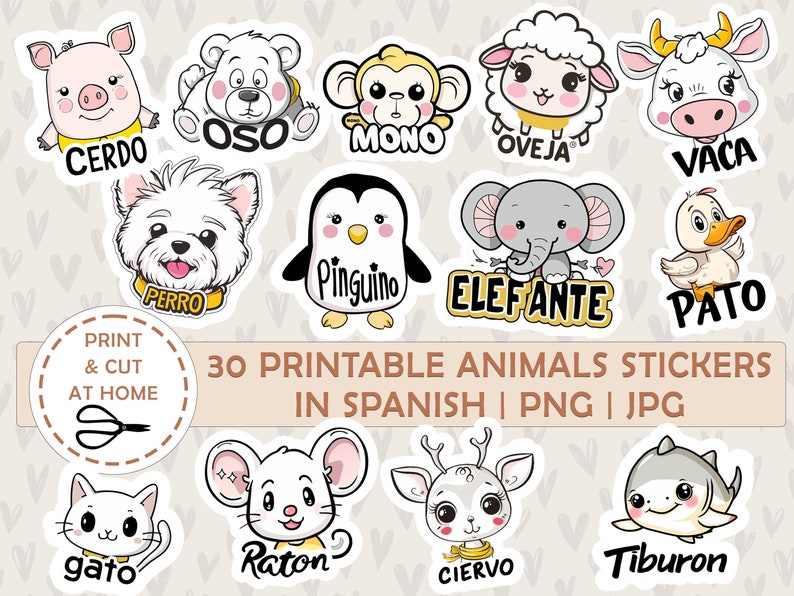 30 Cute Printable Animals in Spanish, Zoo Animals in Spanish, 30 ...