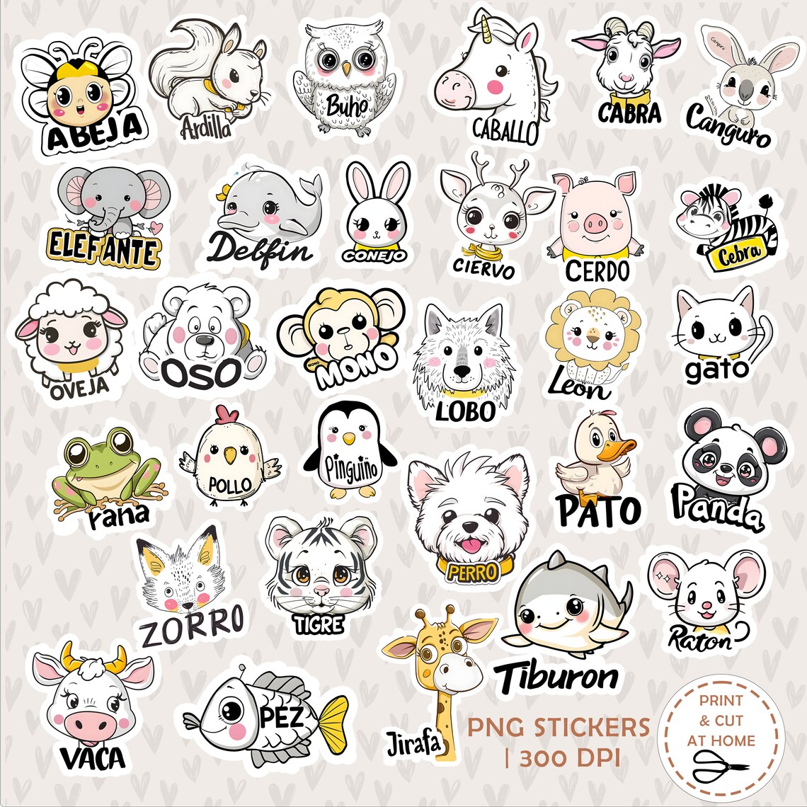 30 Cute Printable Animals in Spanish, Zoo Animals in Spanish, 30 ...