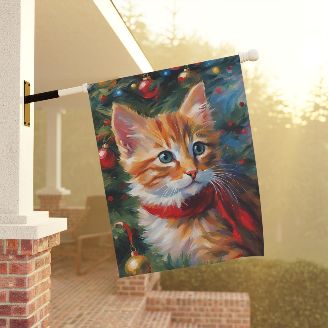 Adorable Holiday Kitten Flag, Christmas Cat Flag, Kitten Porch Flag ...