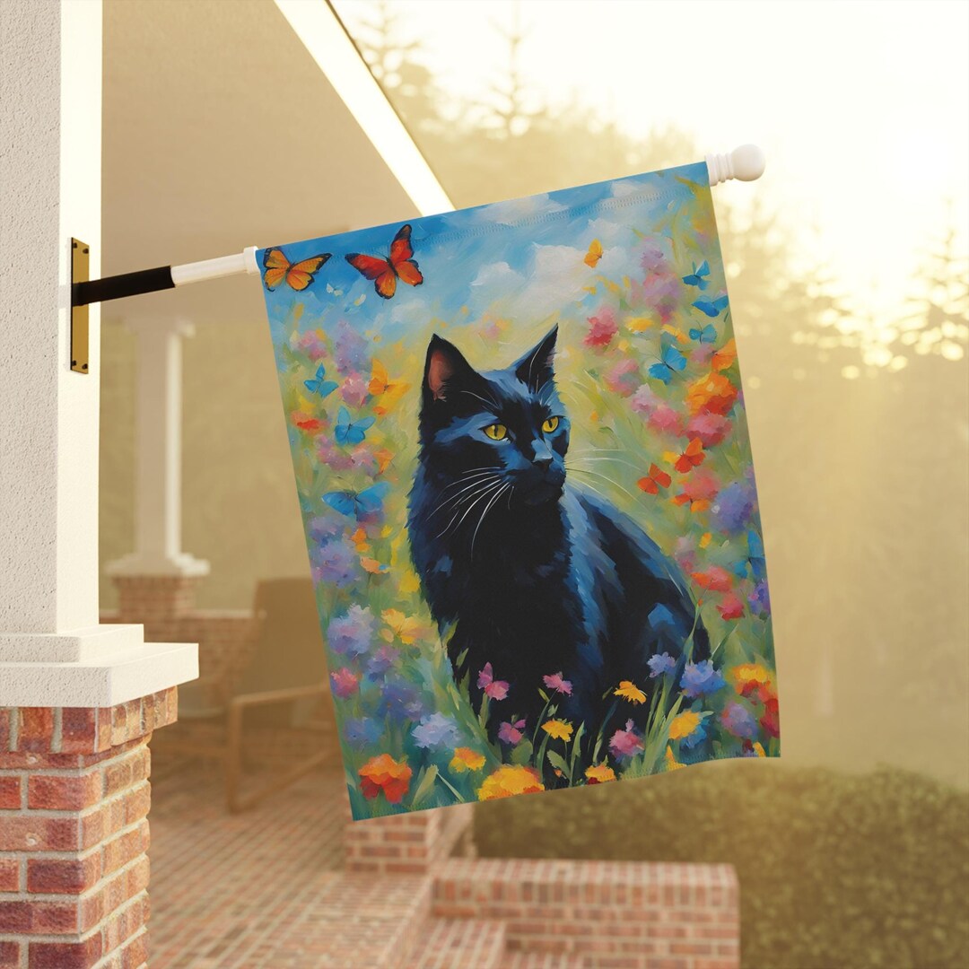 Black Cat Garden Flag, Black Cat Porch Flag, Summer Flag, Black Cat and ...
