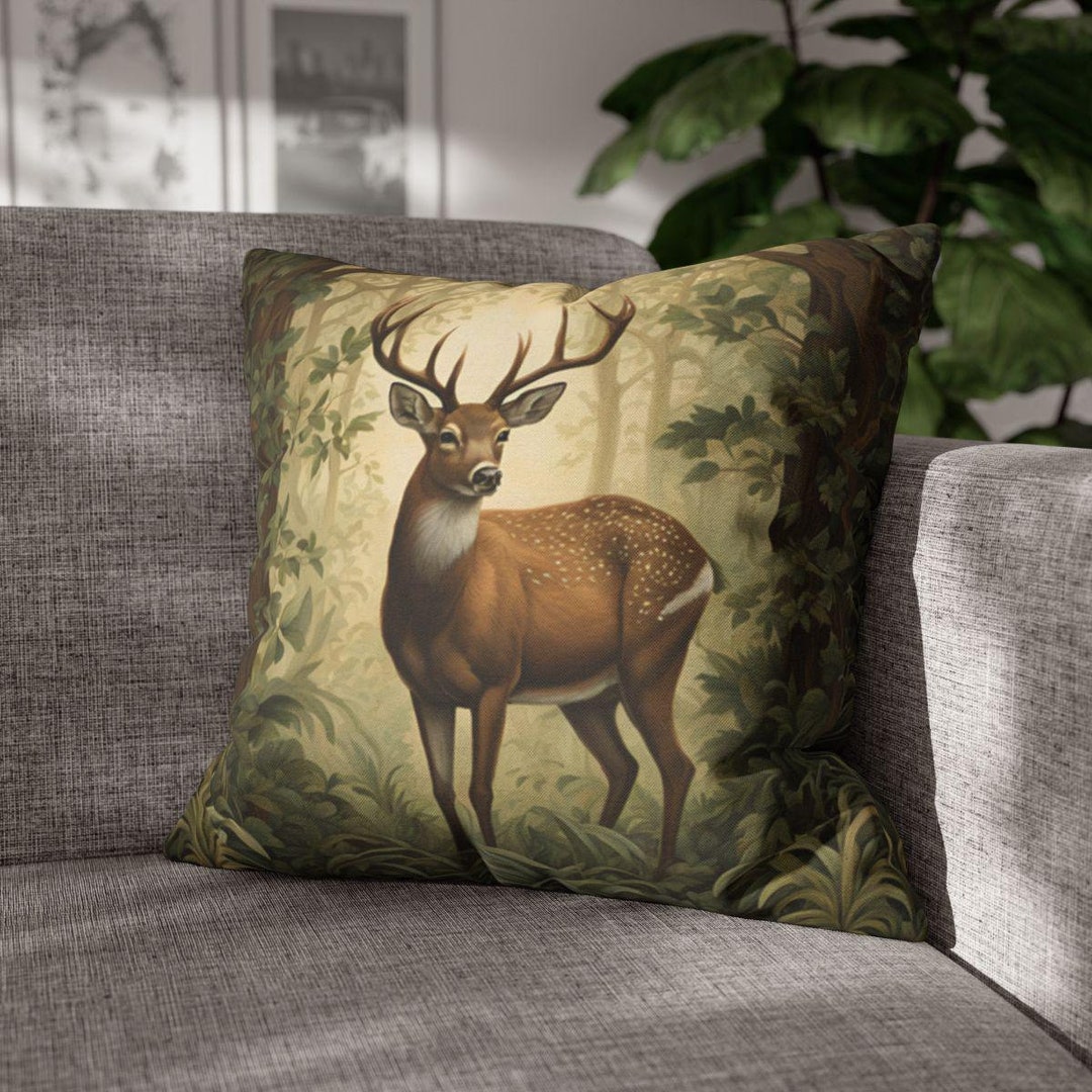 Woodland Stag Pillow, Forest Deer Pillow, Buck Pillow Cover, Nature ...