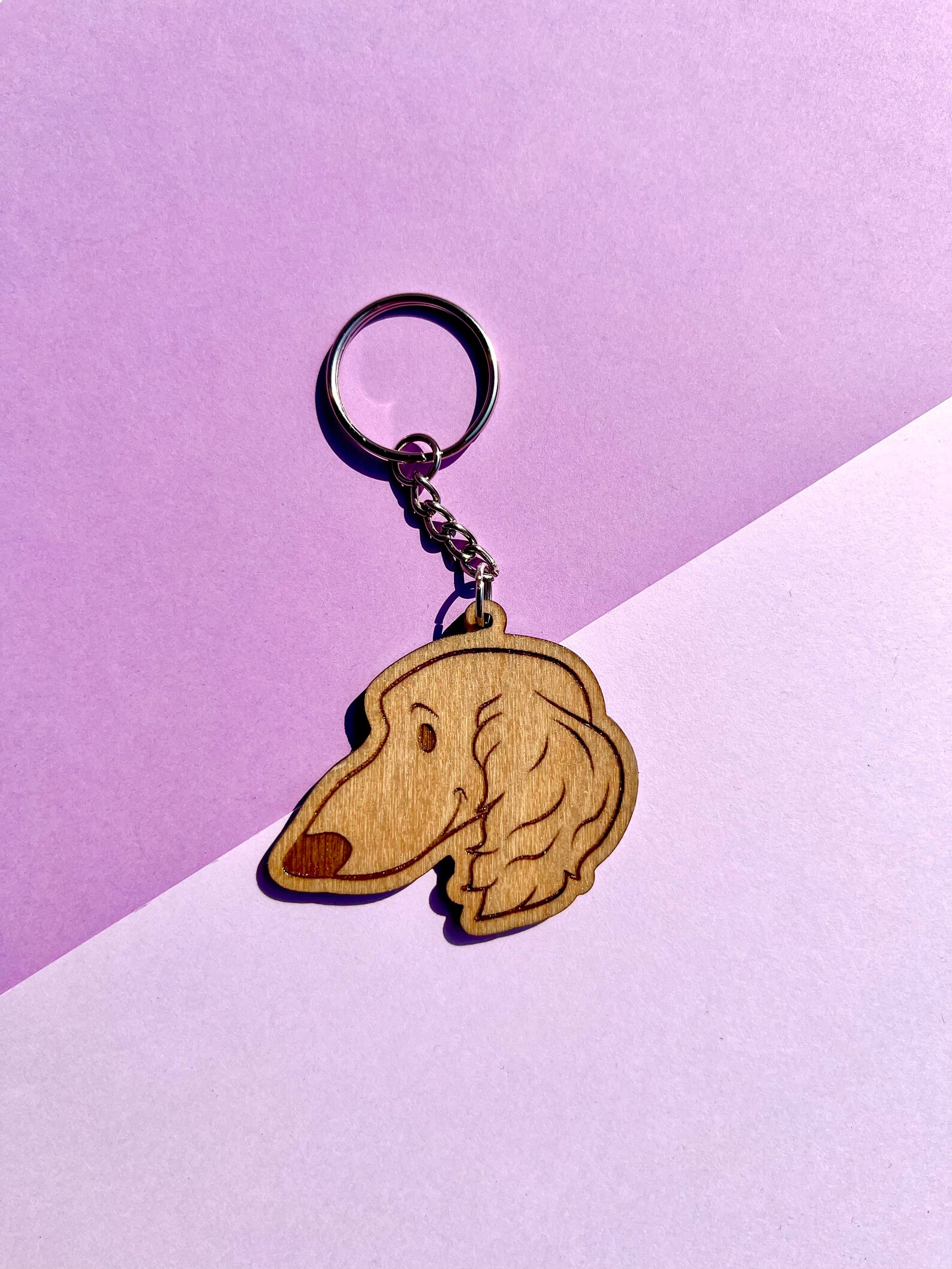 Long-haired Dachshund Keychain, Long Hair Doxie Dog Wooden Charm, Laser ...