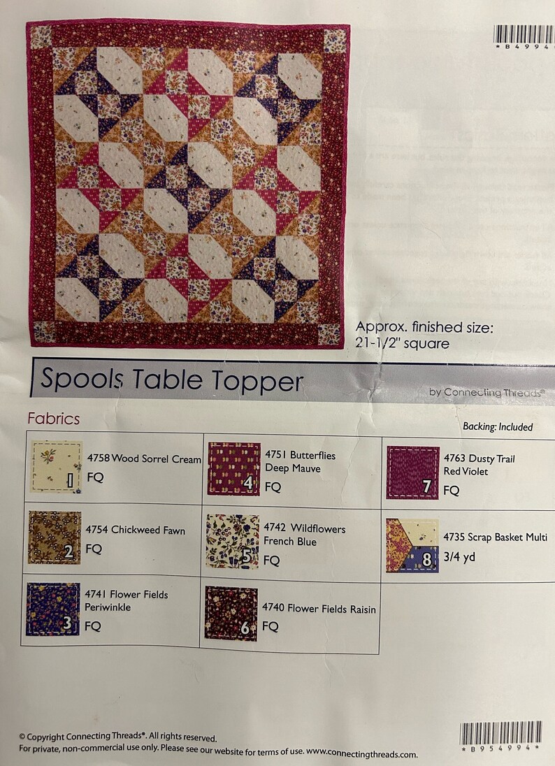 Quilt Kit - "spools" Table Topper - 21.5" Square Simple/easy Project ""backing Included"" - Etsy