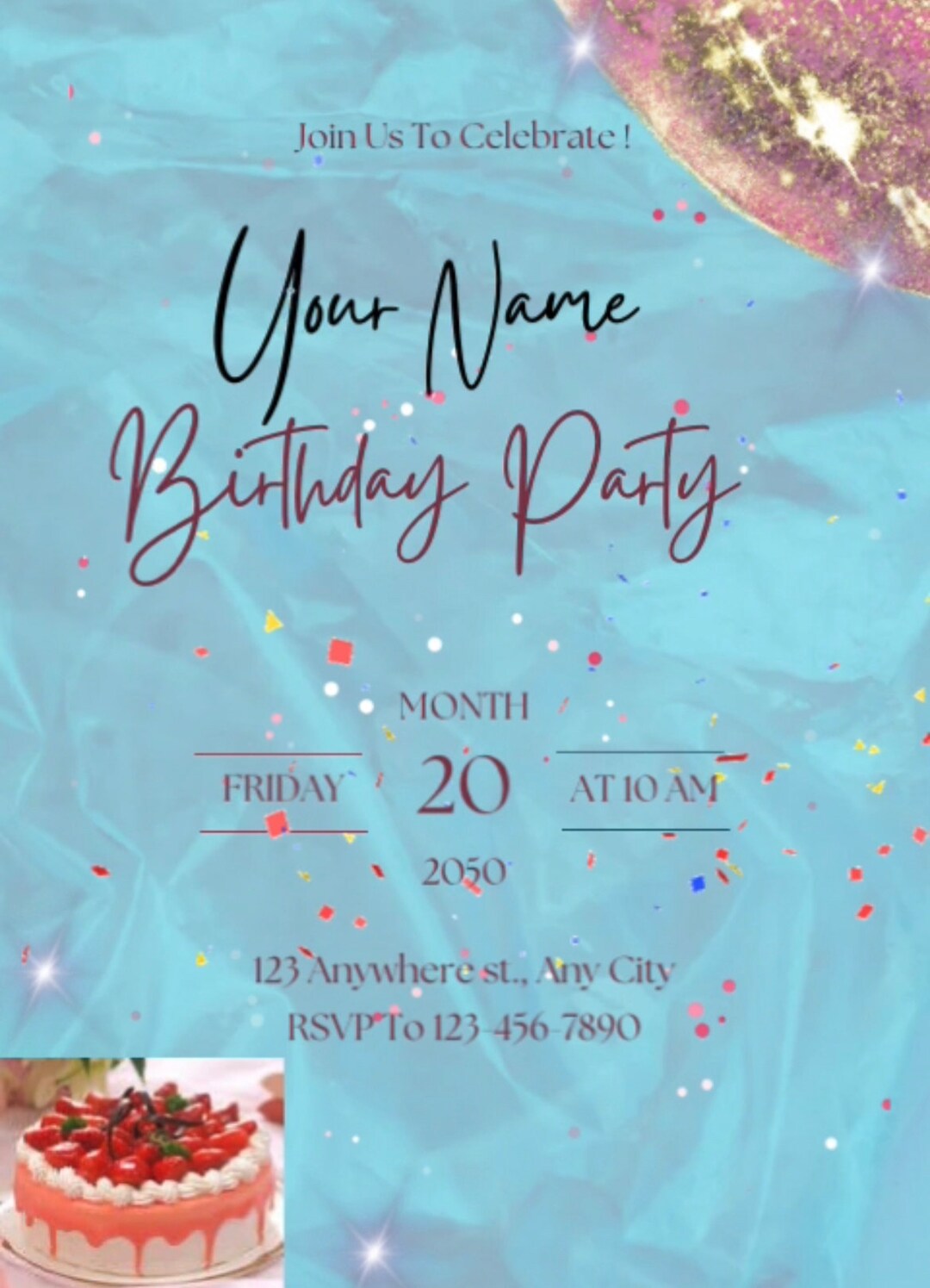 Digital Birthday Party Invitation, Birthday Party, Sweet 16, Editable ...