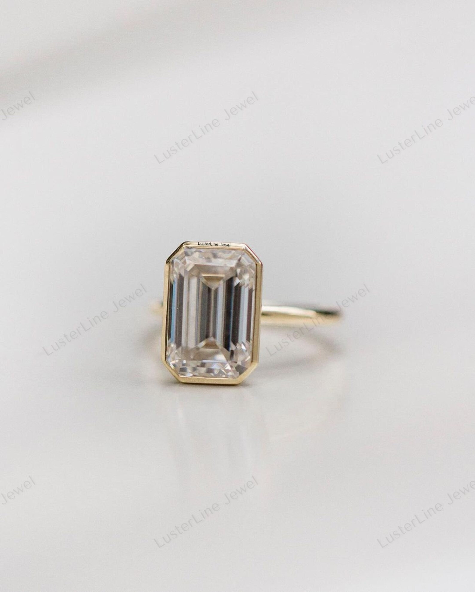 Full Bezel Set Bridal Ring, Solitaire Diamond Promise Ring, Emerald Cut ...
