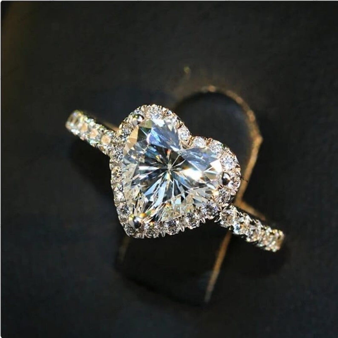2.0 Ct Heart Cut Moissanite Engagement Ring, 14K White Gold Wedding ...