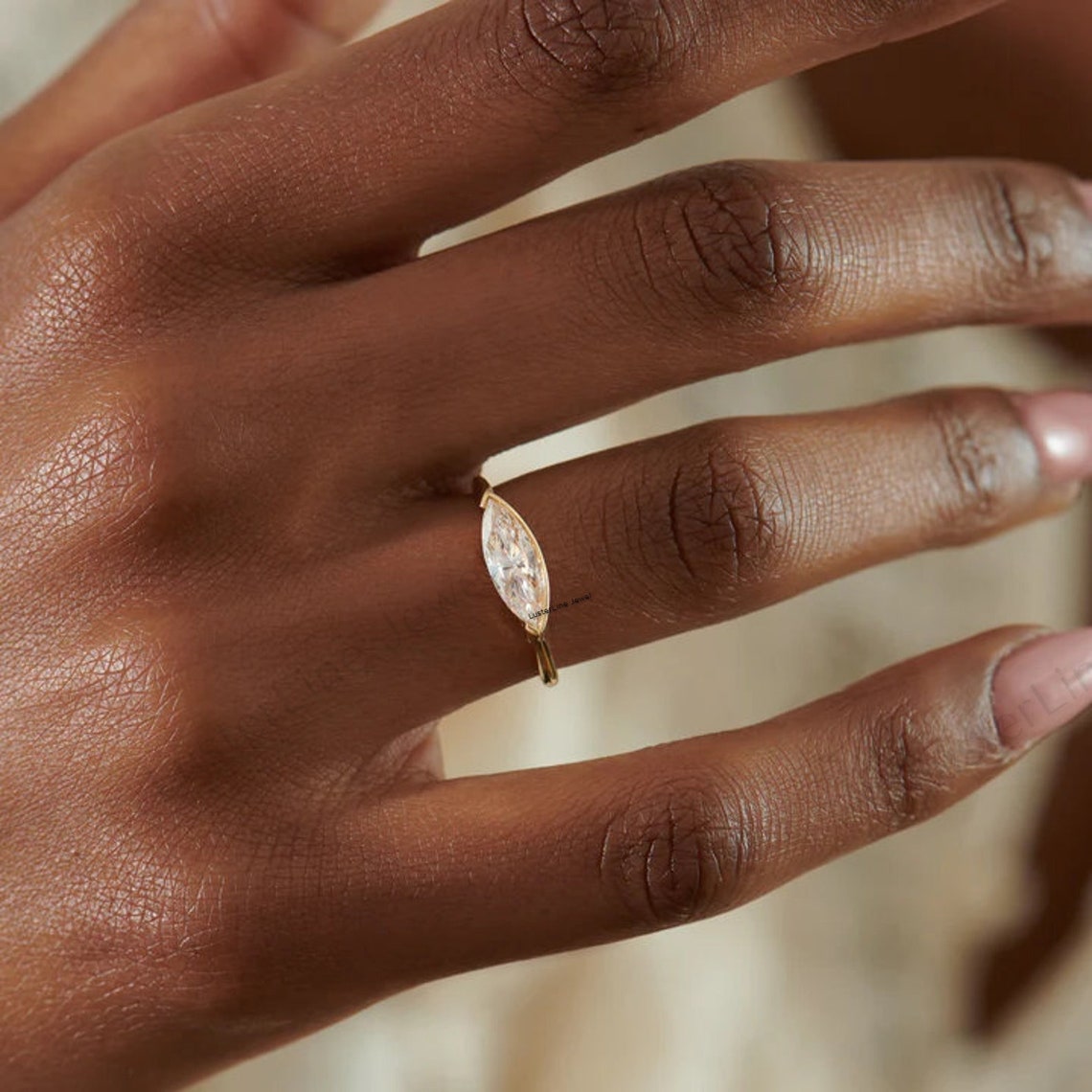 Half Bezel Set Anniversary Ring, 1.5 CT Marquise Cut Moissanite Wedding ...