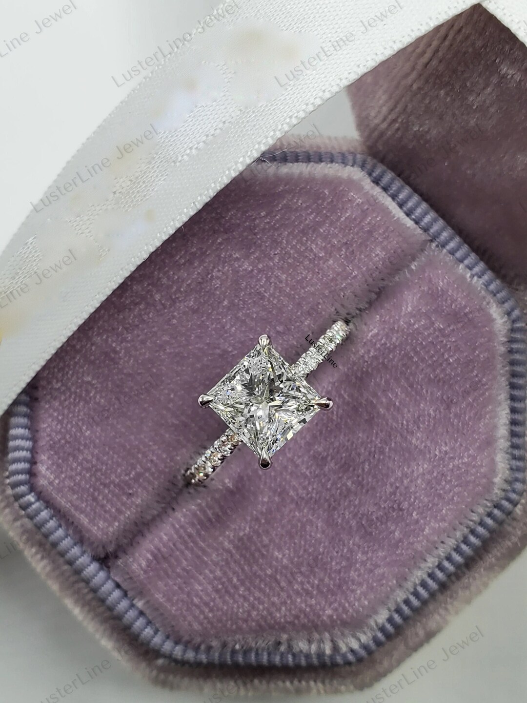 Classic Hidden Halo Wedding Ring, 2.0 CT Princess Cut Moissanite ...