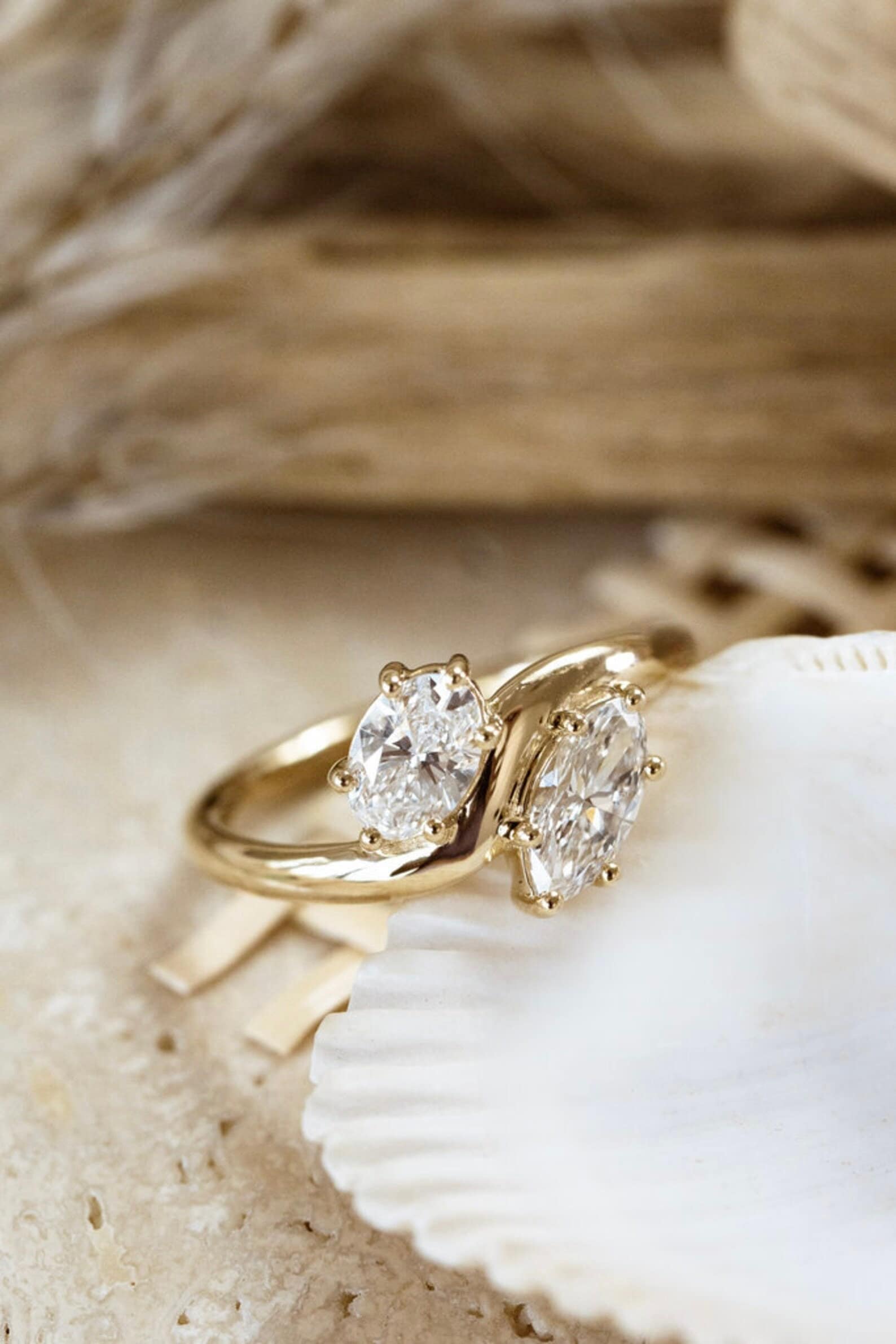 Toi Et Moi Diamond Ring, Oval and Marquise Cut Moissanite Engagement ...