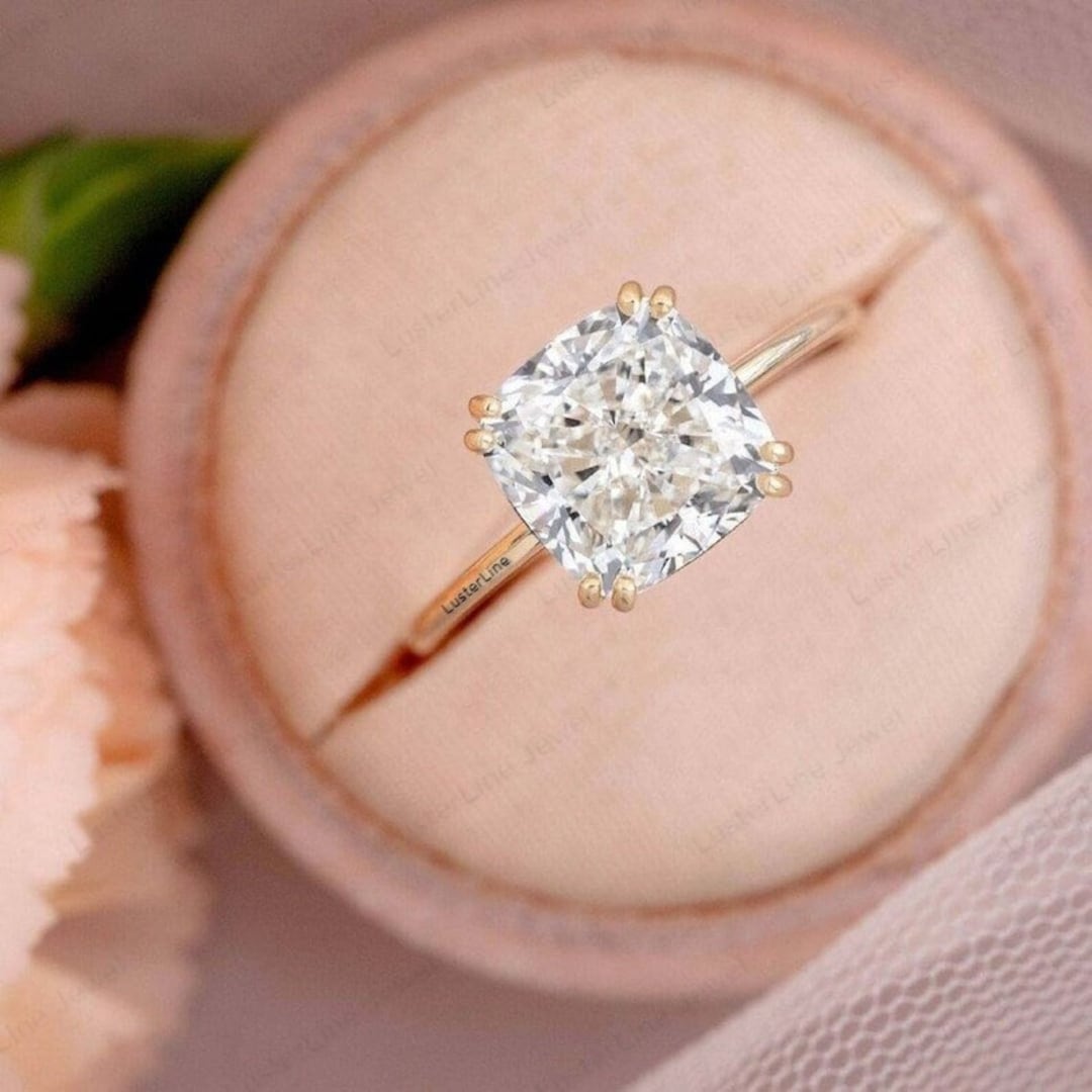 Double Claw Prong Ring, Simple Ring, 2.0 CT Cushion Cut Colorless ...