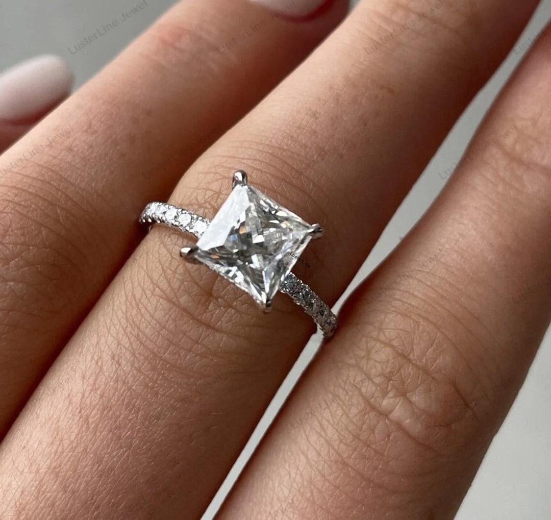 Classic Hidden Halo Wedding Ring, Simulated Diamond Ring, 2.0 CT ...