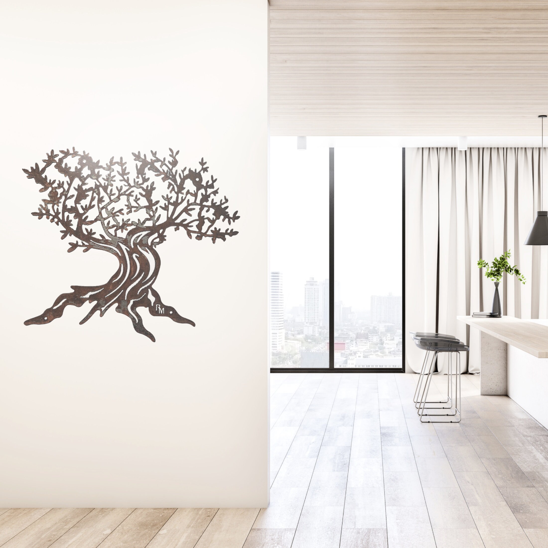 Detailed Olive Tree Luxury Metal Wall Hanging Modern Metal Olive Tree ...