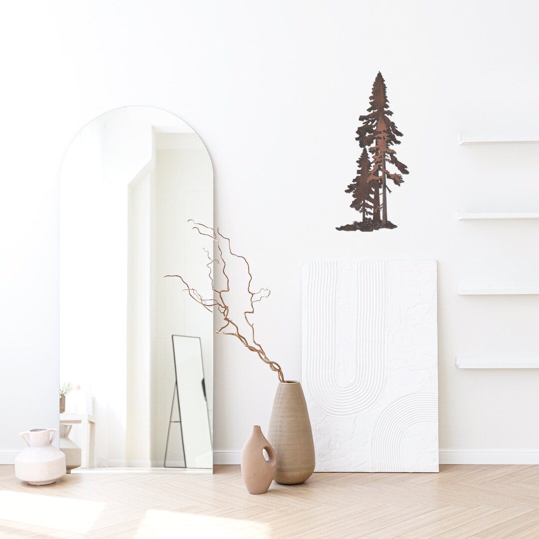 3D Pine Tree Trio Wall Art Set Luxury Copper Metal Wall Art Modern Tree ...