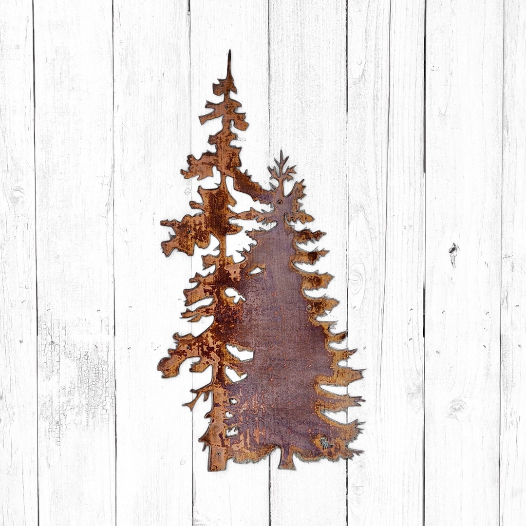 Copper Pine Tree Wall Art Large Modern Tree Wall Hanging Rustic Metal ...