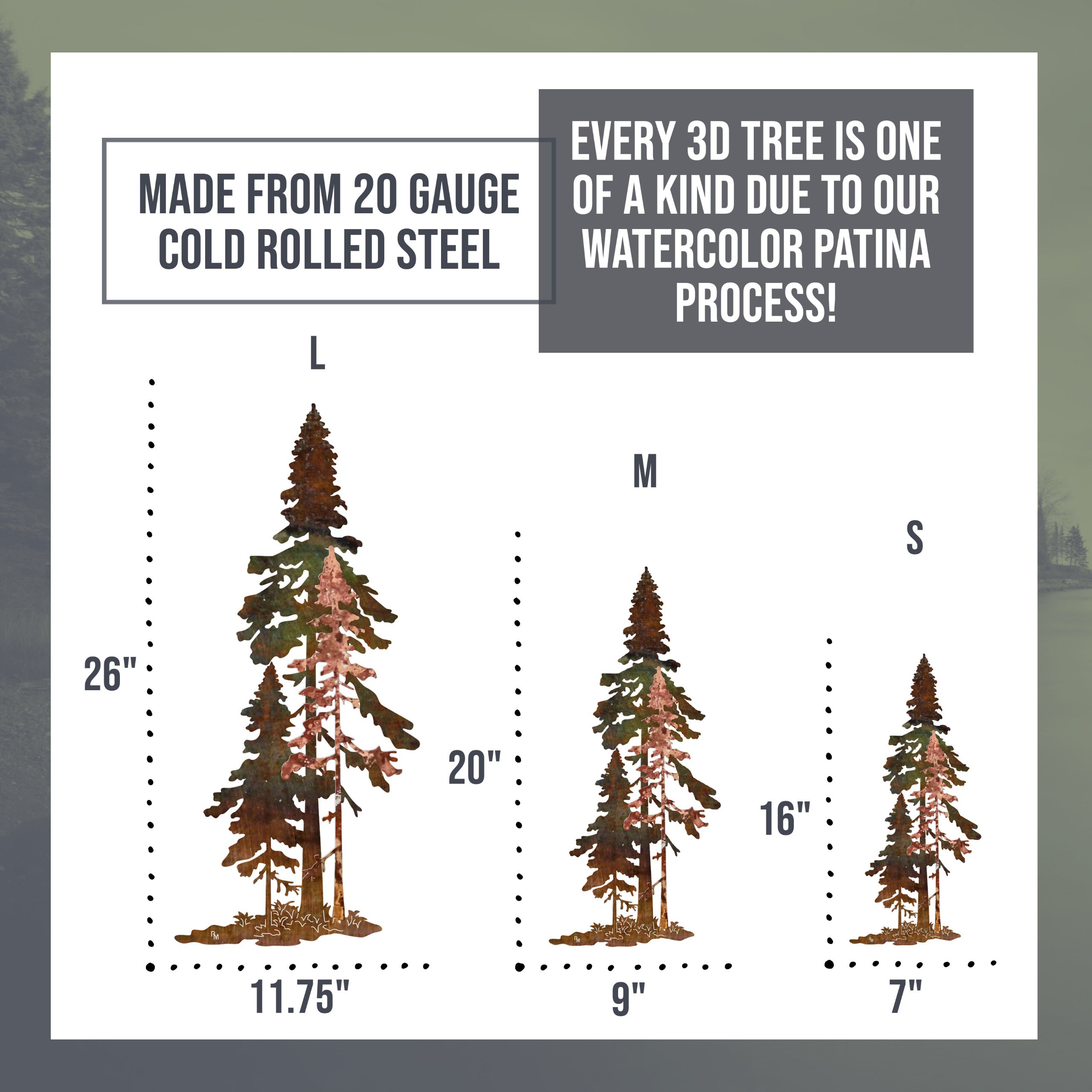 3D Pine Tree Trio Wall Art Set Luxury Metal Wall Art Modern Tree Living ...