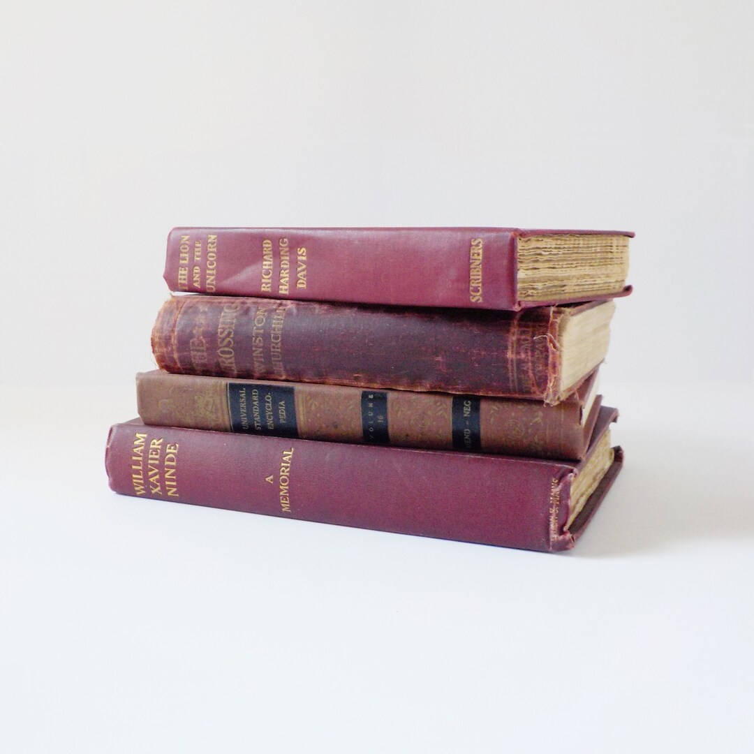 Instant Book Collection Antique Shabby Red Books Set of Four - Etsy
