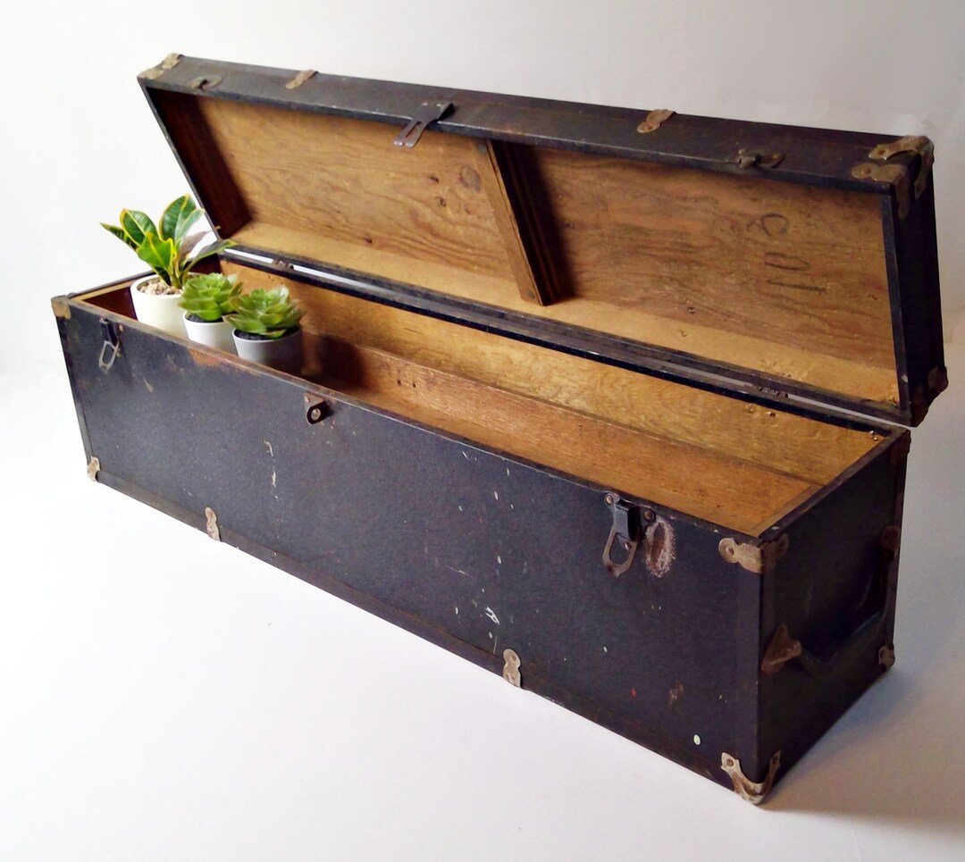 Vintage Primitive Wooden Tool Box Black Leather Handle Large - Etsy
