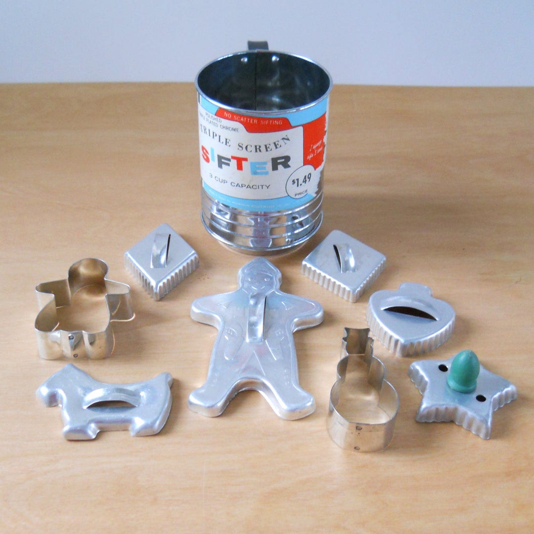 Vintage Triple Screen Sifter and 8 Cookie Cutters Baking Collection ...