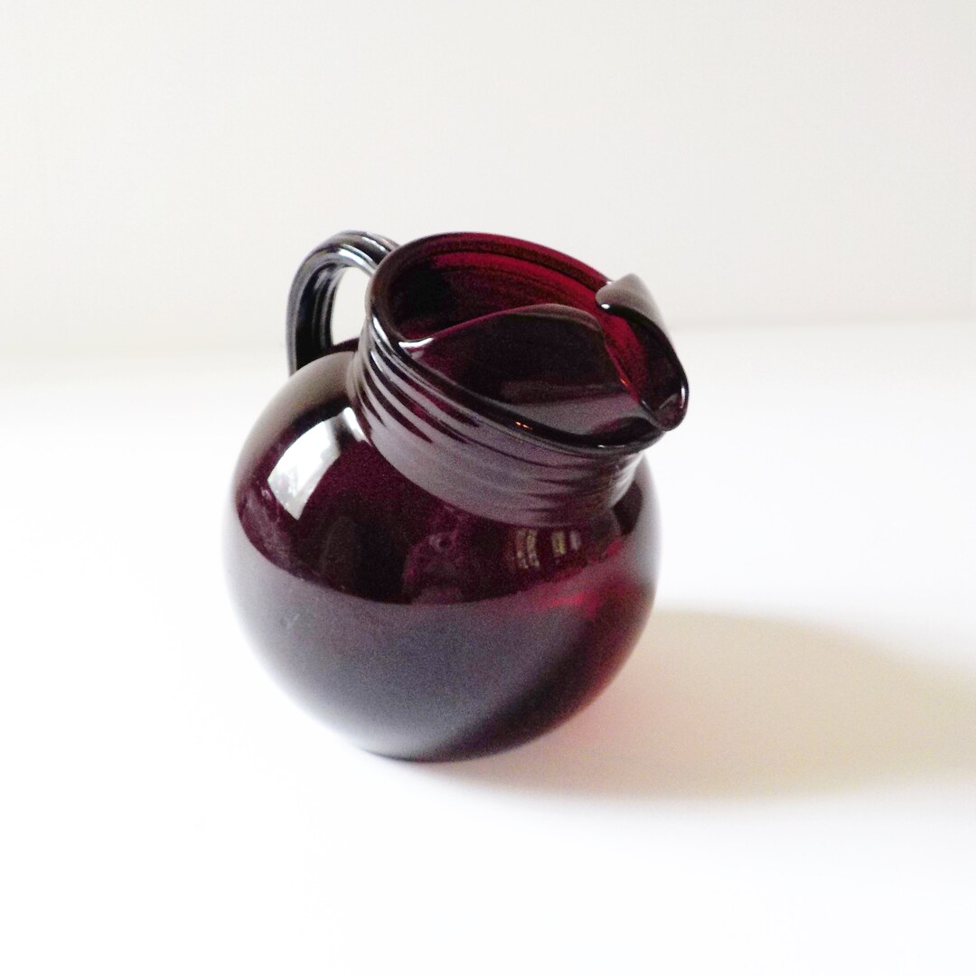 Vintage Ruby Glass Tilted Ball Pitcher - Etsy