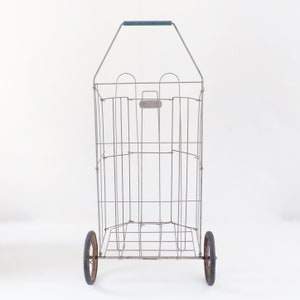 Vintage Rolling Wire Shopping Cart Folding Metal Market Cart - Etsy