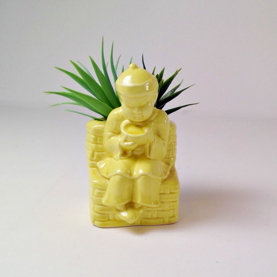 Vintage Asian Theme Planter Mid Century American Pottery Boy With Bowl ...