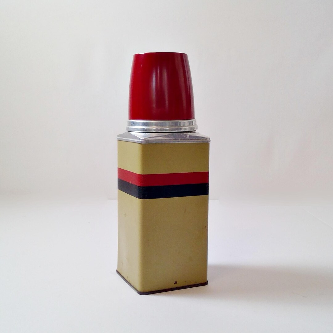 Unique Vintage Square Thermos Tan Red and Black No. 35 - Etsy