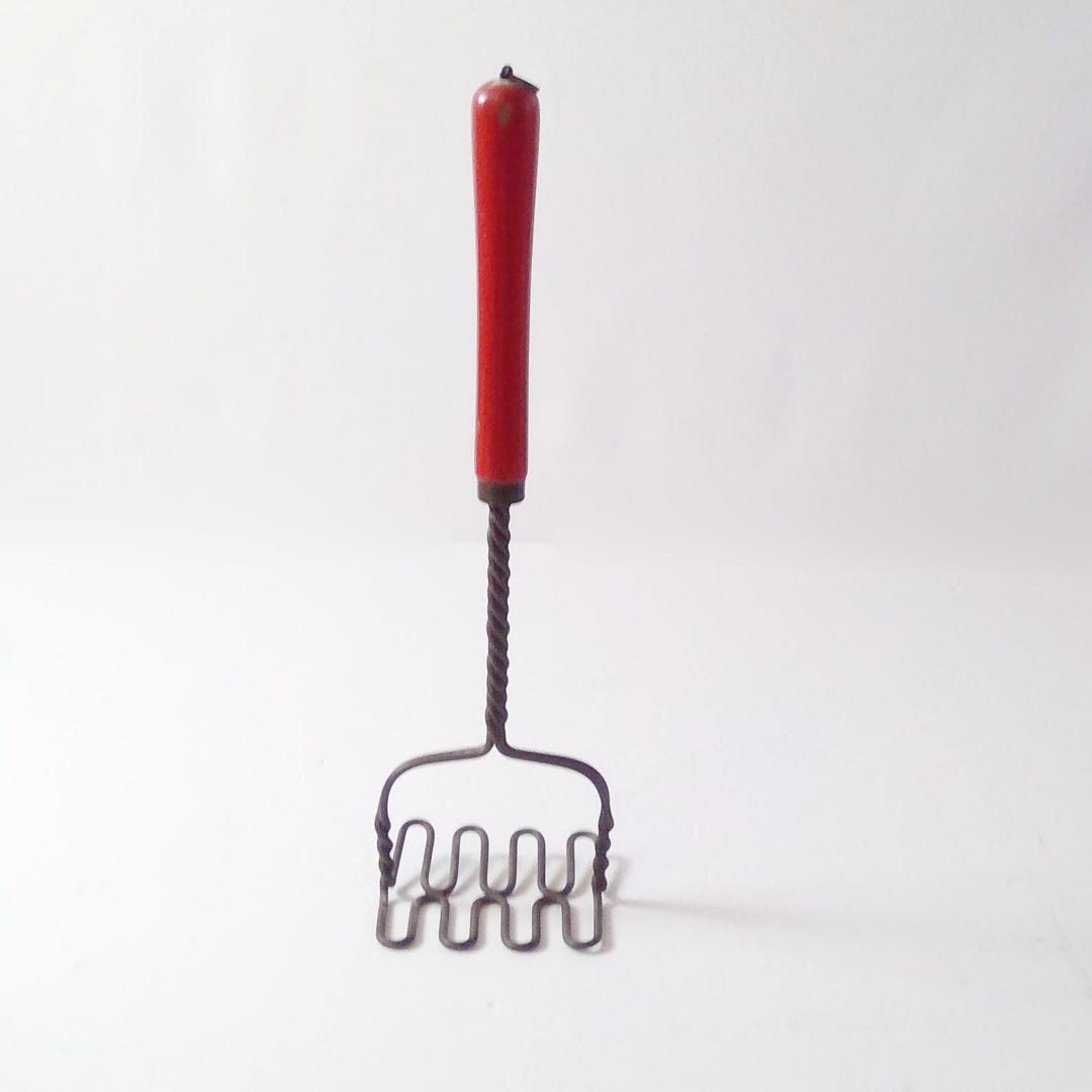 Vintage Handheld Potato Masher Long Wood Red Handle - Etsy