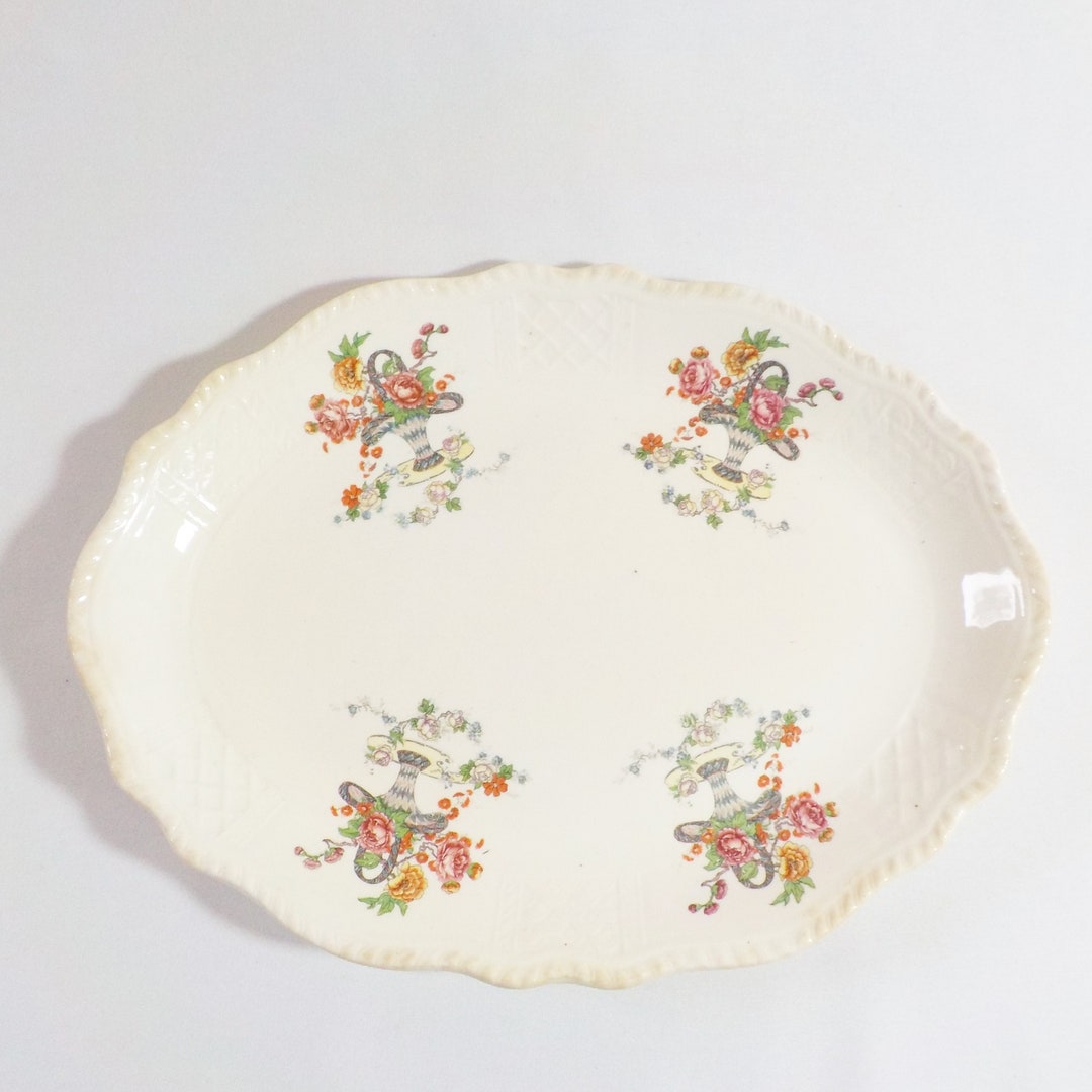 Vintage Ivory Platter With Basket With Flowers Transfers - Etsy