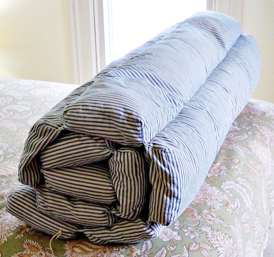 Vintage Feather Tick Mattress Blue Striped Down Blanket - Etsy